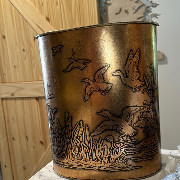 Other | Vintage Copper Coated Metal Trash Can Duck Themed | Poshmark